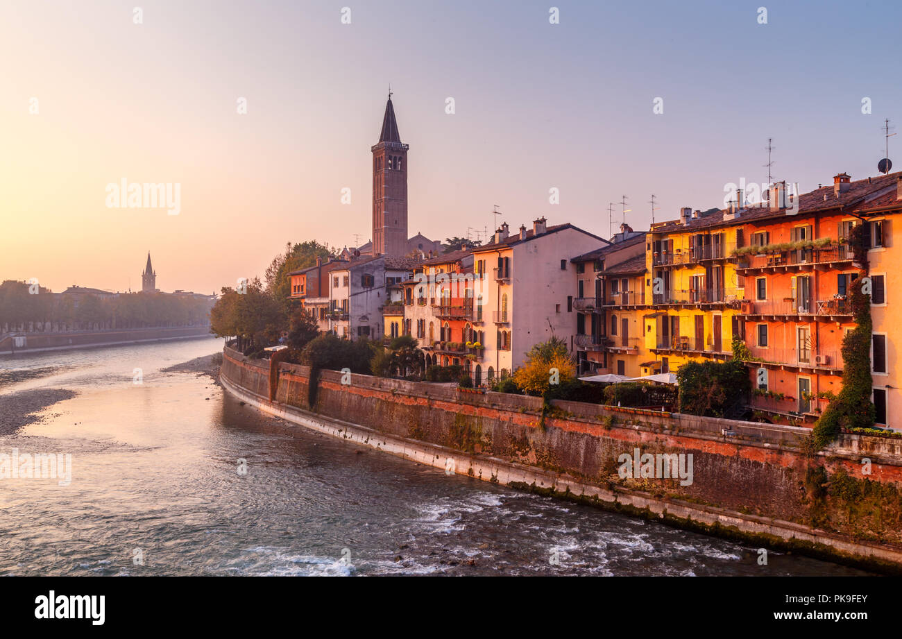 City view of Verona with the Dom Santa Maria Matricolare and Roman ...