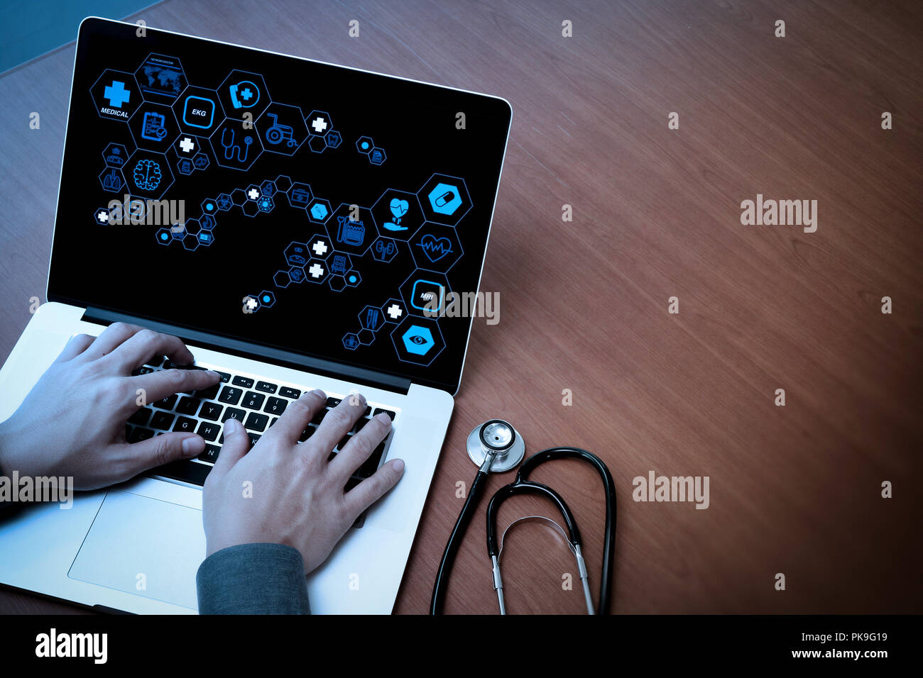 Health care and medical technology services concept with flat line AR ...