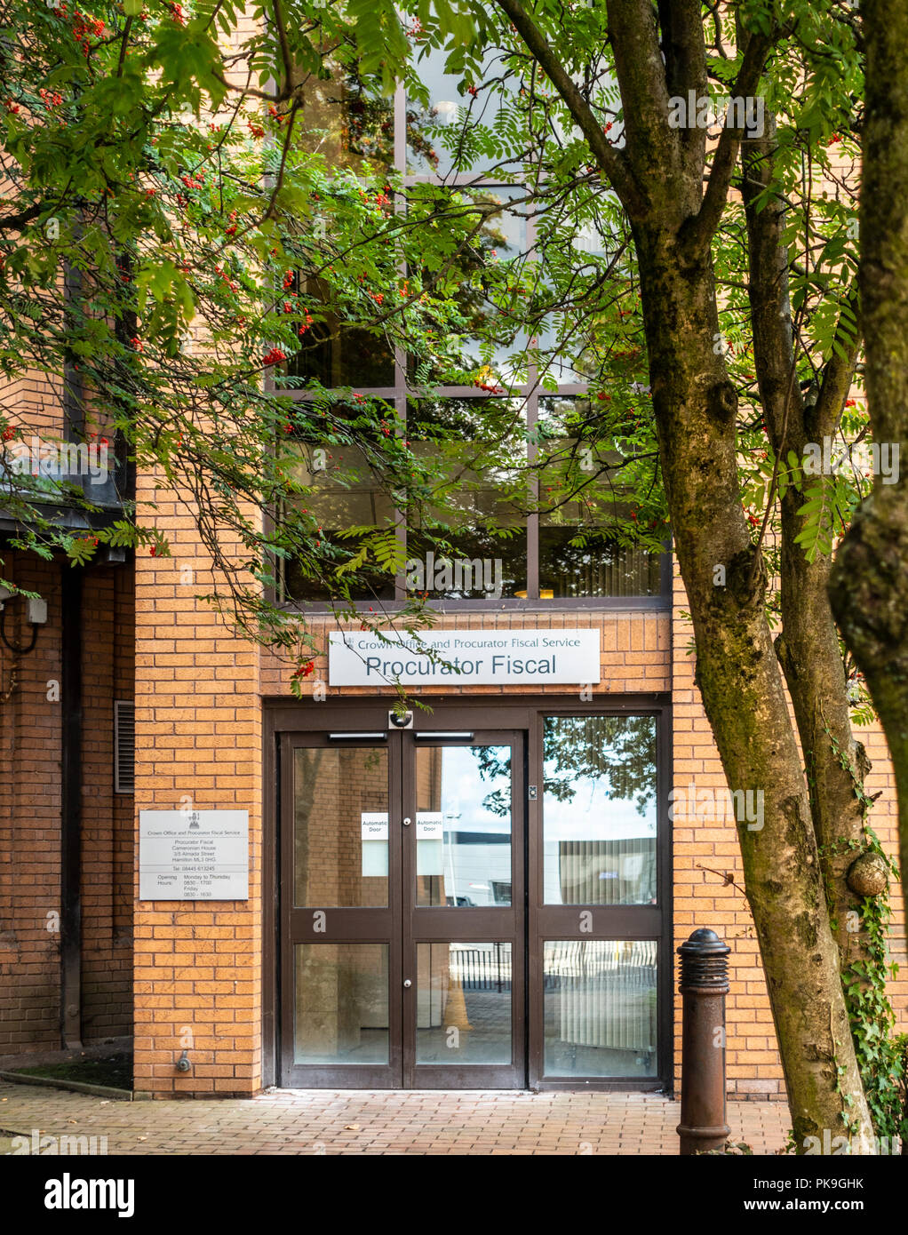 Entrance to the Procurator Fiscal's office in Hamilton, South ...