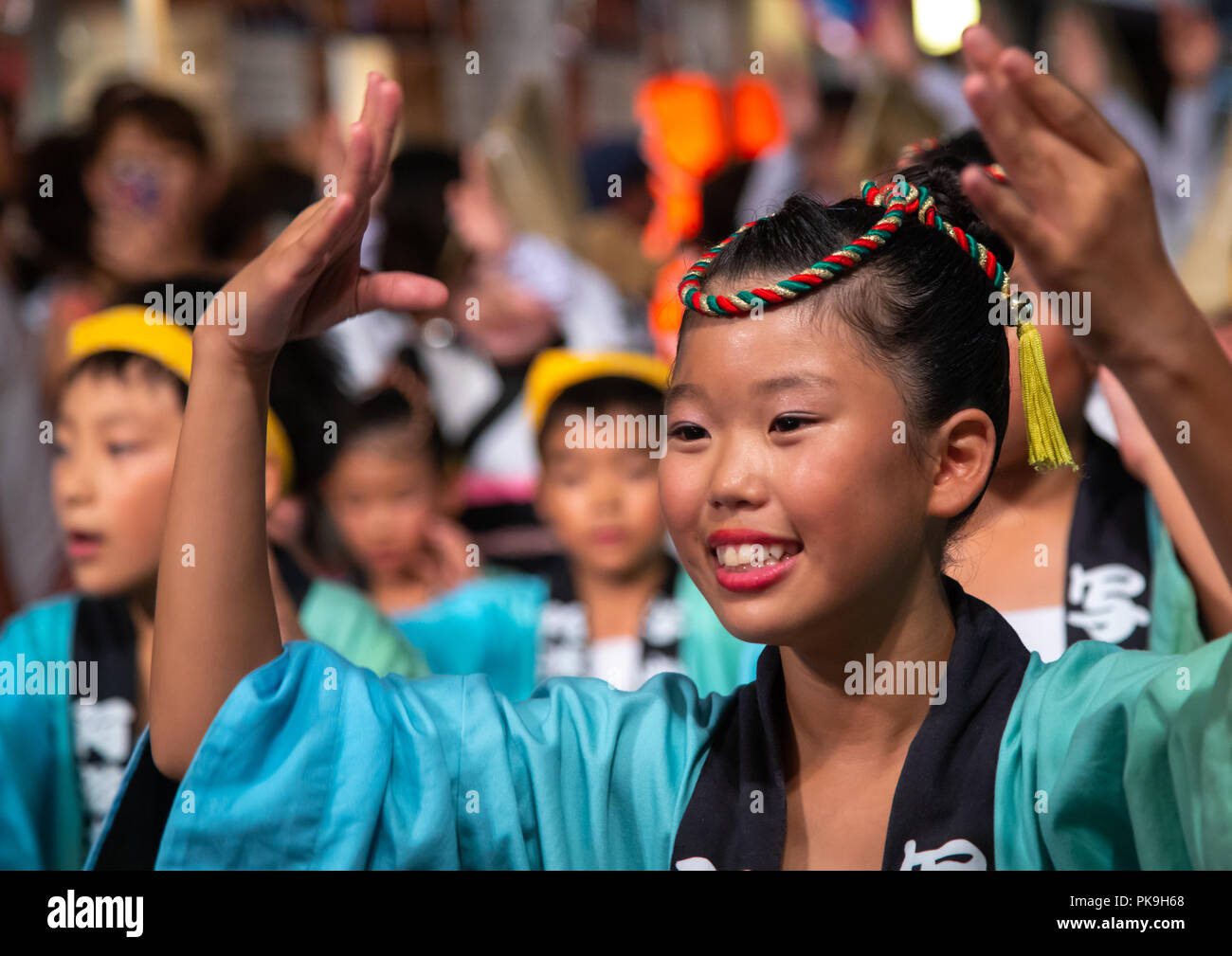 Japanese children during the Koenji Awaodori dance summer street ...
