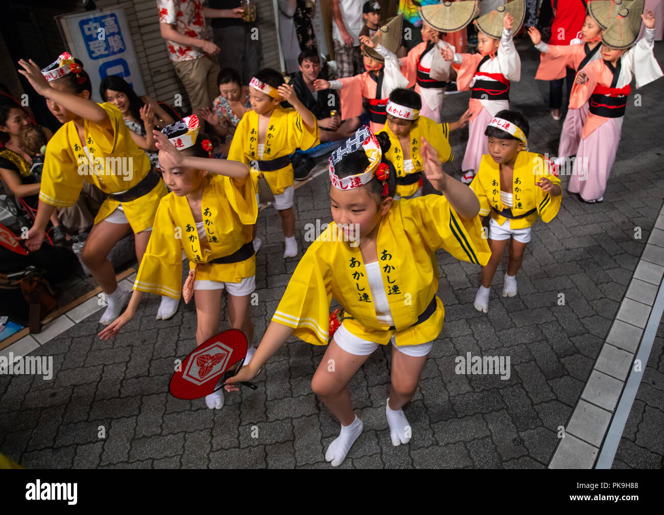 Japanese children during the Koenji Awaodori dance summer street ...