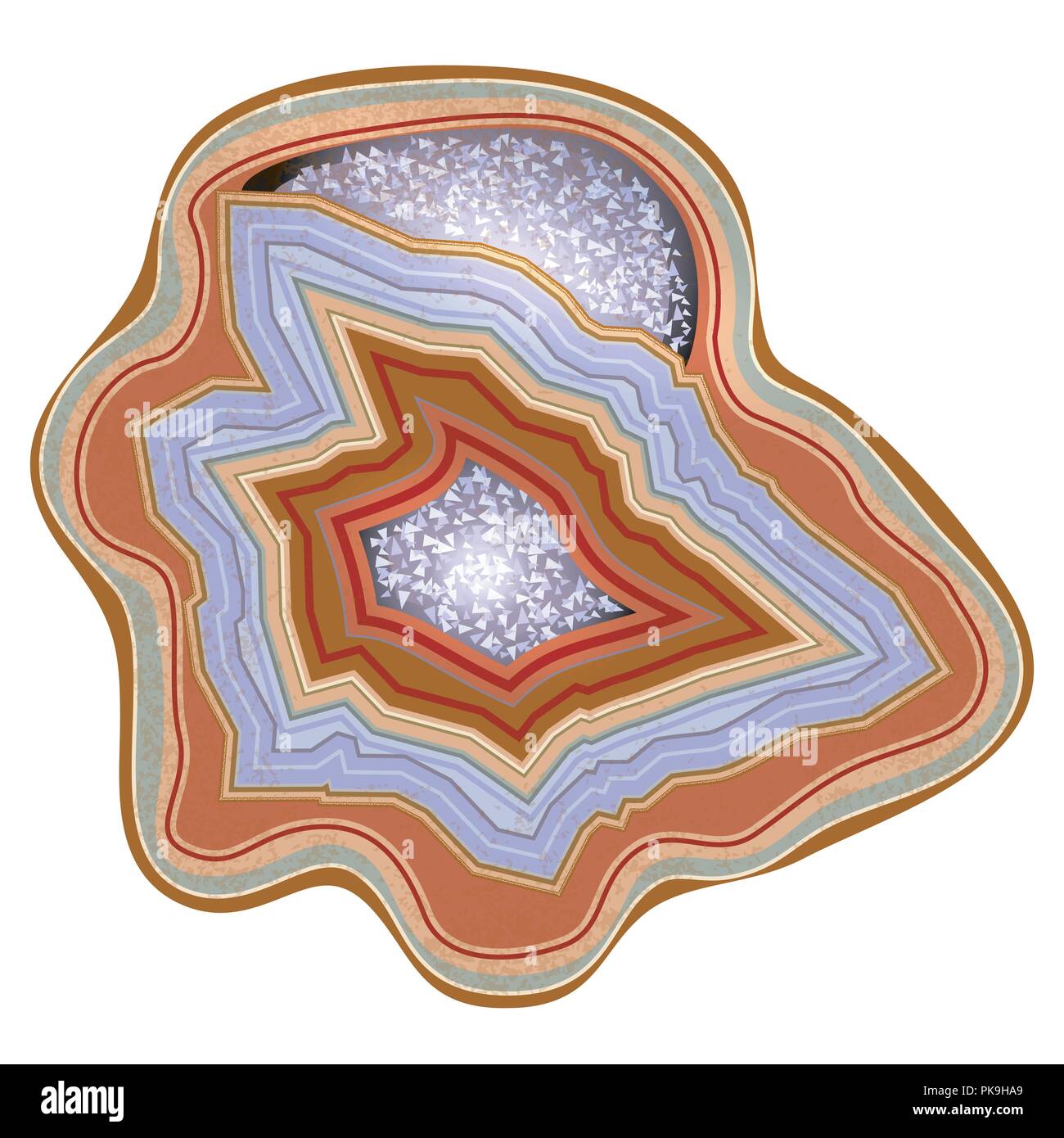 Agate. Precious stone, gemstone, mineral. Section of druses. Vector ...