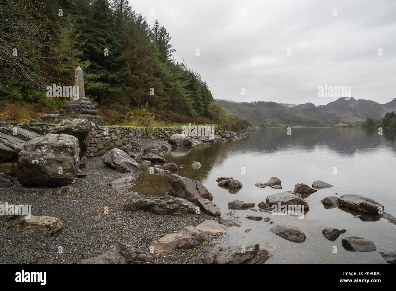 Rainy spring day at Llyn Crafnant near Trefriw in Snowdonia, North ...