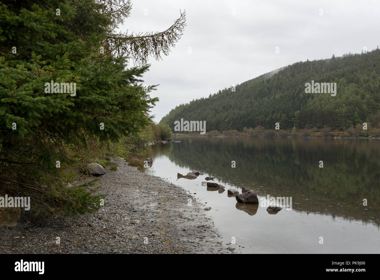 Rainy spring day at Llyn Crafnant near Trefriw in Snowdonia, North ...
