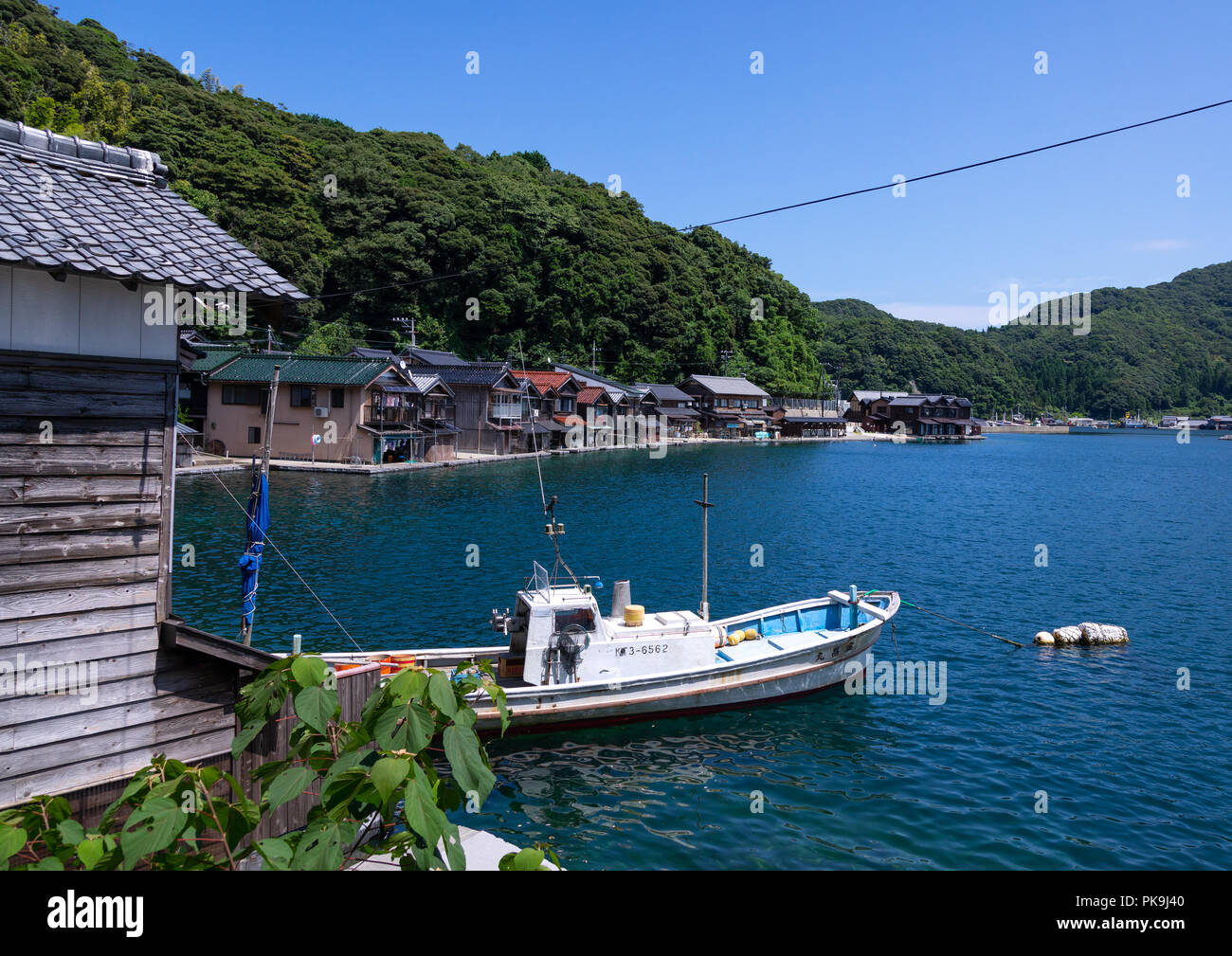 Boat in front funaya fishermen houses, Kyoto prefecture, Ine, Japan ...