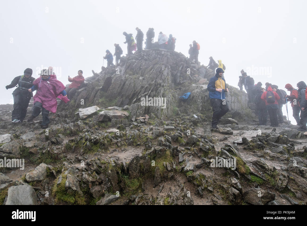 Snowdon summit, Gwynedd, Wales, UK. 8th September 2018. A line of ...