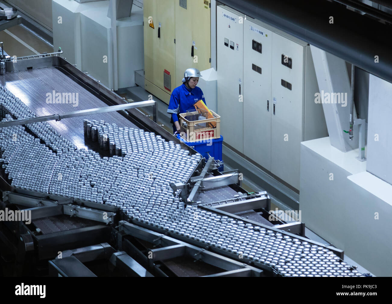 Production of Asahi beer inside Asahi breweries, Kyushu region, Fukukoa ...