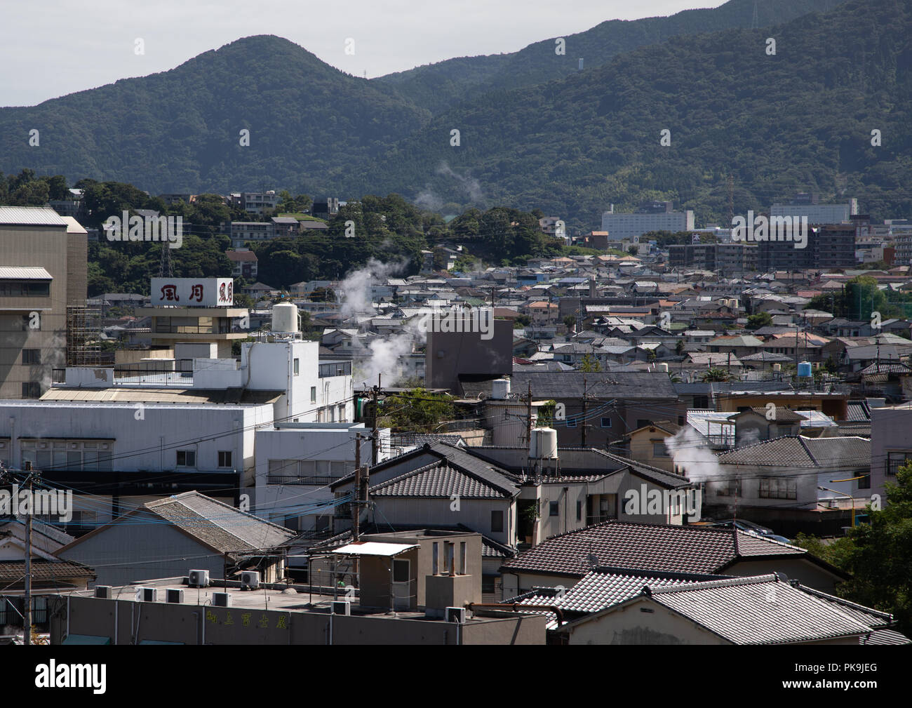 Hot spring area of the town, Oita Prefecture, Beppu, Japan Stock Photo ...