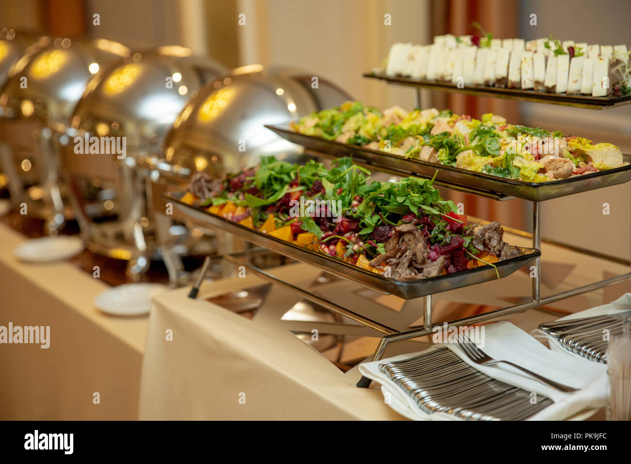 Variety of fresh salads in a buffet. buffet in the restaurant Stock ...