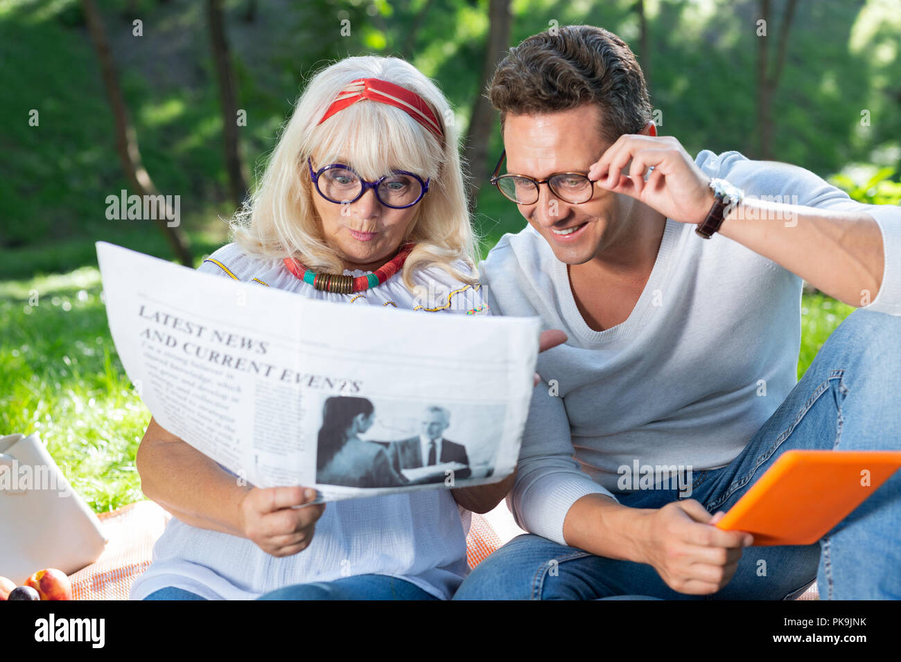 Beautiful female person turning on her imagination Stock Photo - Alamy