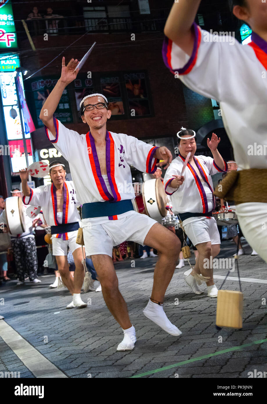 Japanese dancers during the Koenji Awaodori dance summer street ...