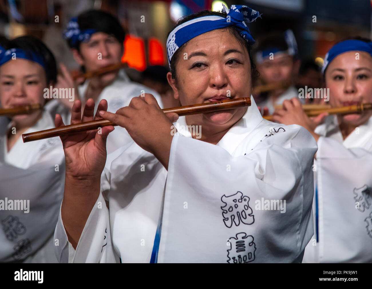 Japanese musicians during the Koenji Awaodori dance summer street ...