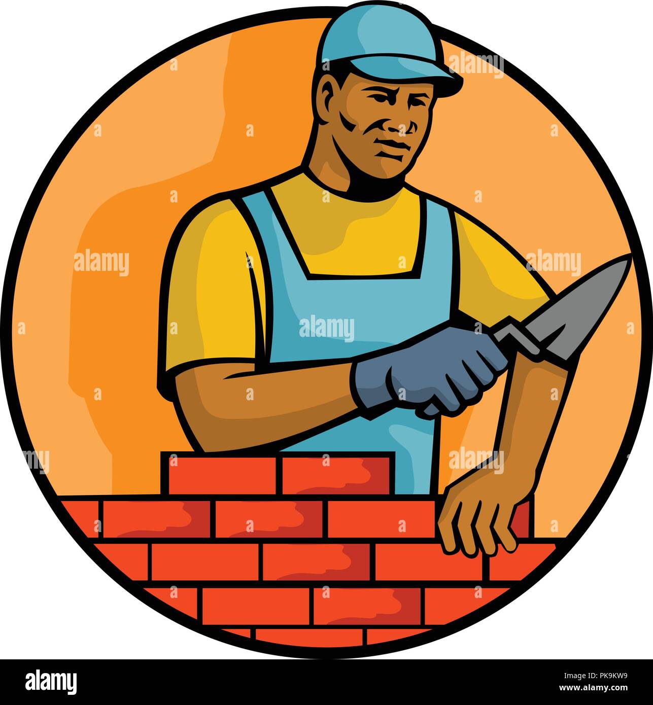 Mascot illustration of a black African American bricklayer or mason ...