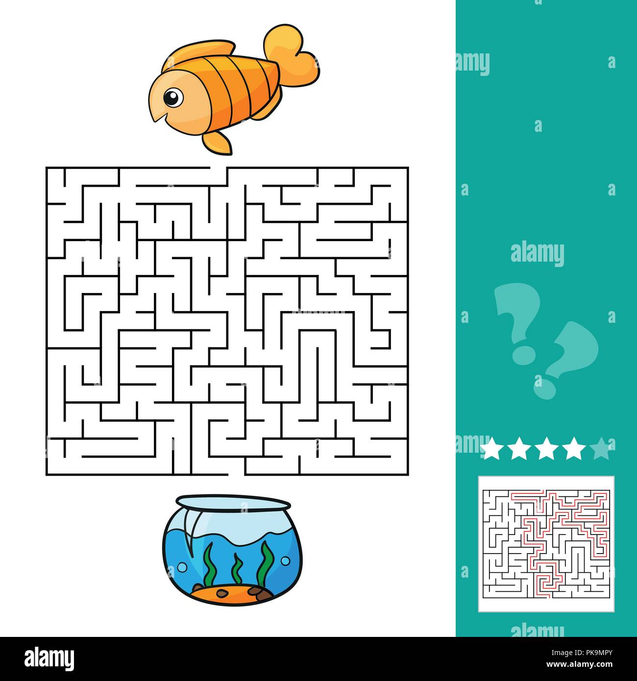 Cute fish educational maze game. Vector illustration of labyrinth for ...