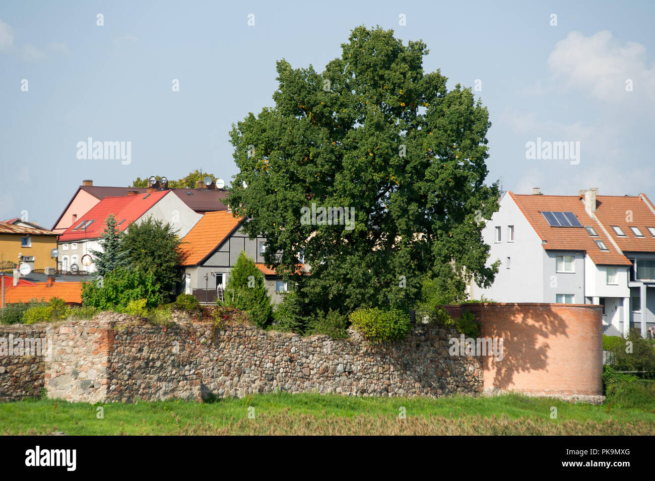 Fragments of XIV century stone walls of old town in Skarszewy, Poland ...