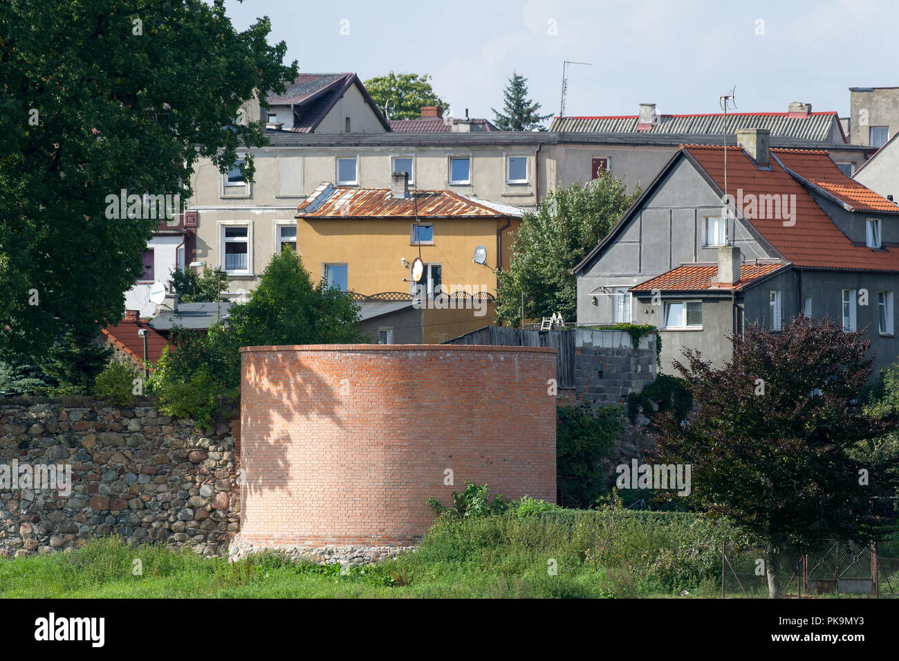 Fragments of XIV century stone walls of old town in Skarszewy, Poland ...