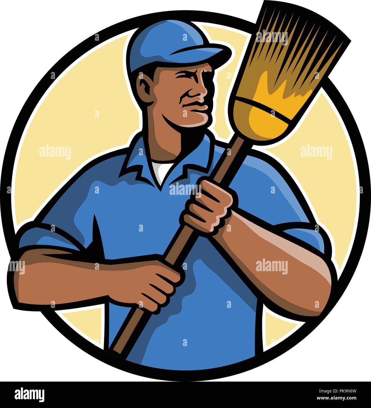 Mascot illustration of a black African American street sweeper or ...