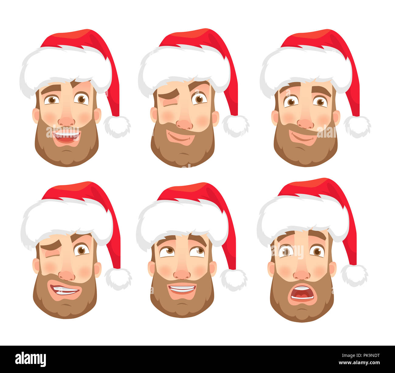 Man in Santa Claus hat. Human emotions set. Face of man with beard ...