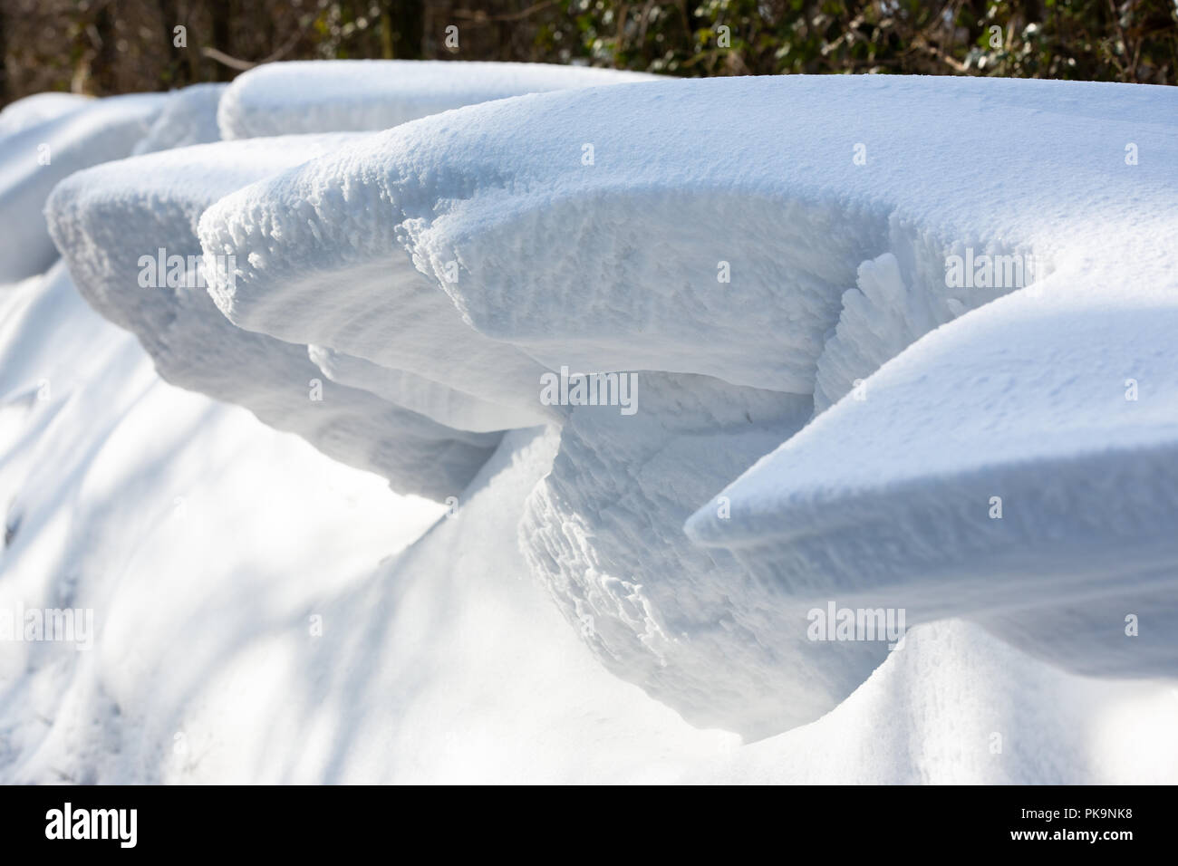 snow formation at roadside following storm Emma in somerset, UK Stock ...
