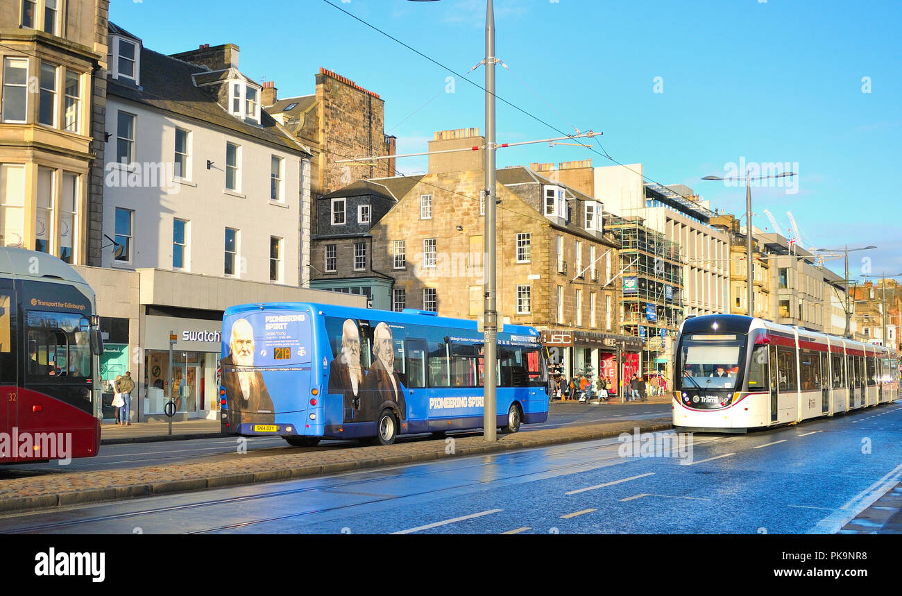 Buses and tram on Princes Street, Edinburgh, Scotland Stock Photo - Alamy