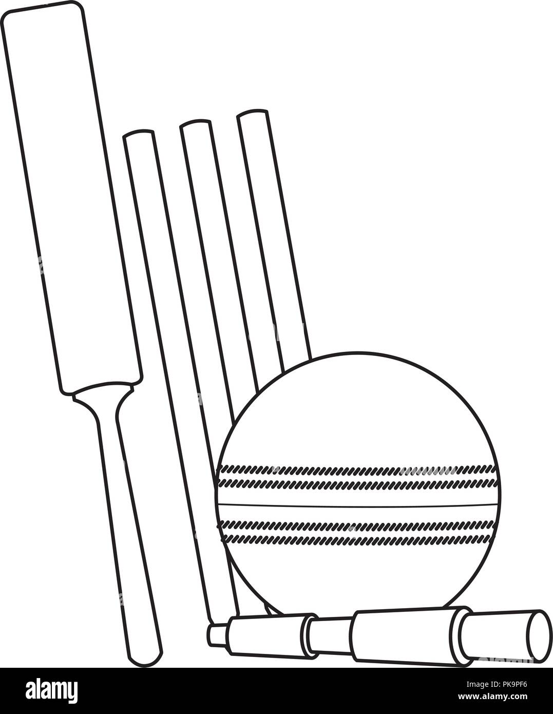 Cricket racket and ball equipment in black and white Stock Vector Image ...
