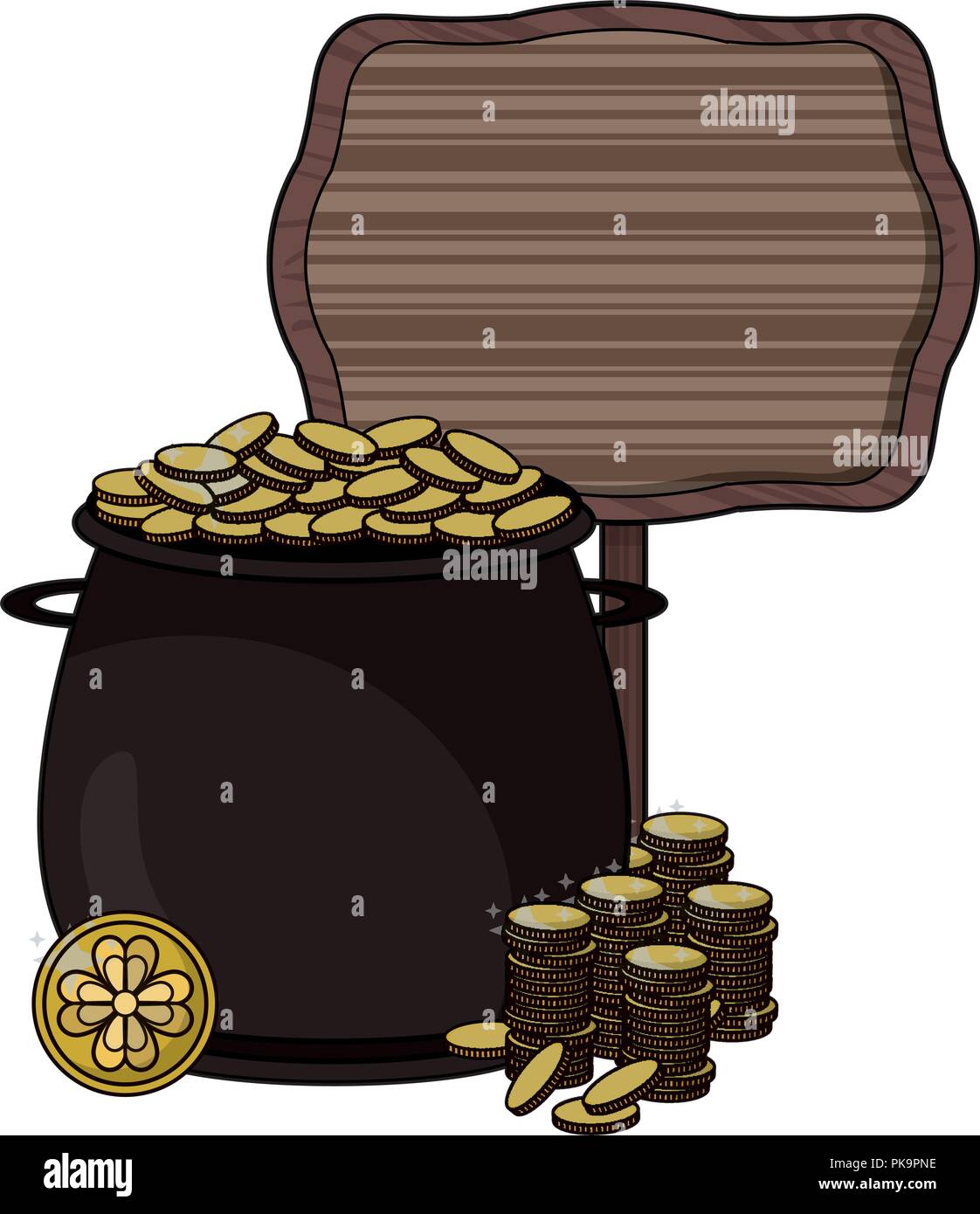Pot with coins and blank wooden sign Stock Vector Image & Art - Alamy
