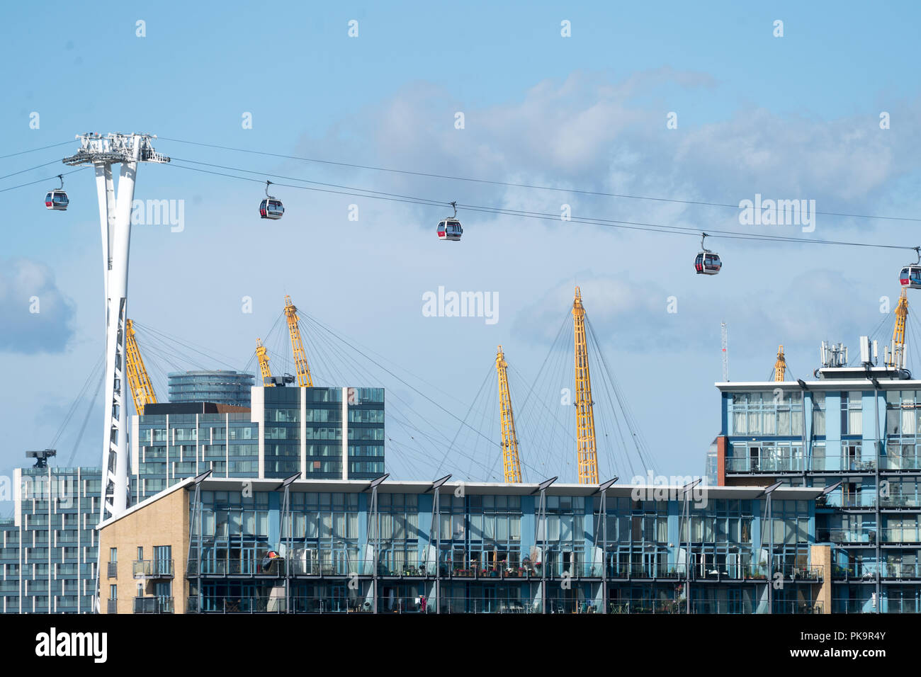 A view of the London Cable Car, also known as the Emirates Air Line, in ...