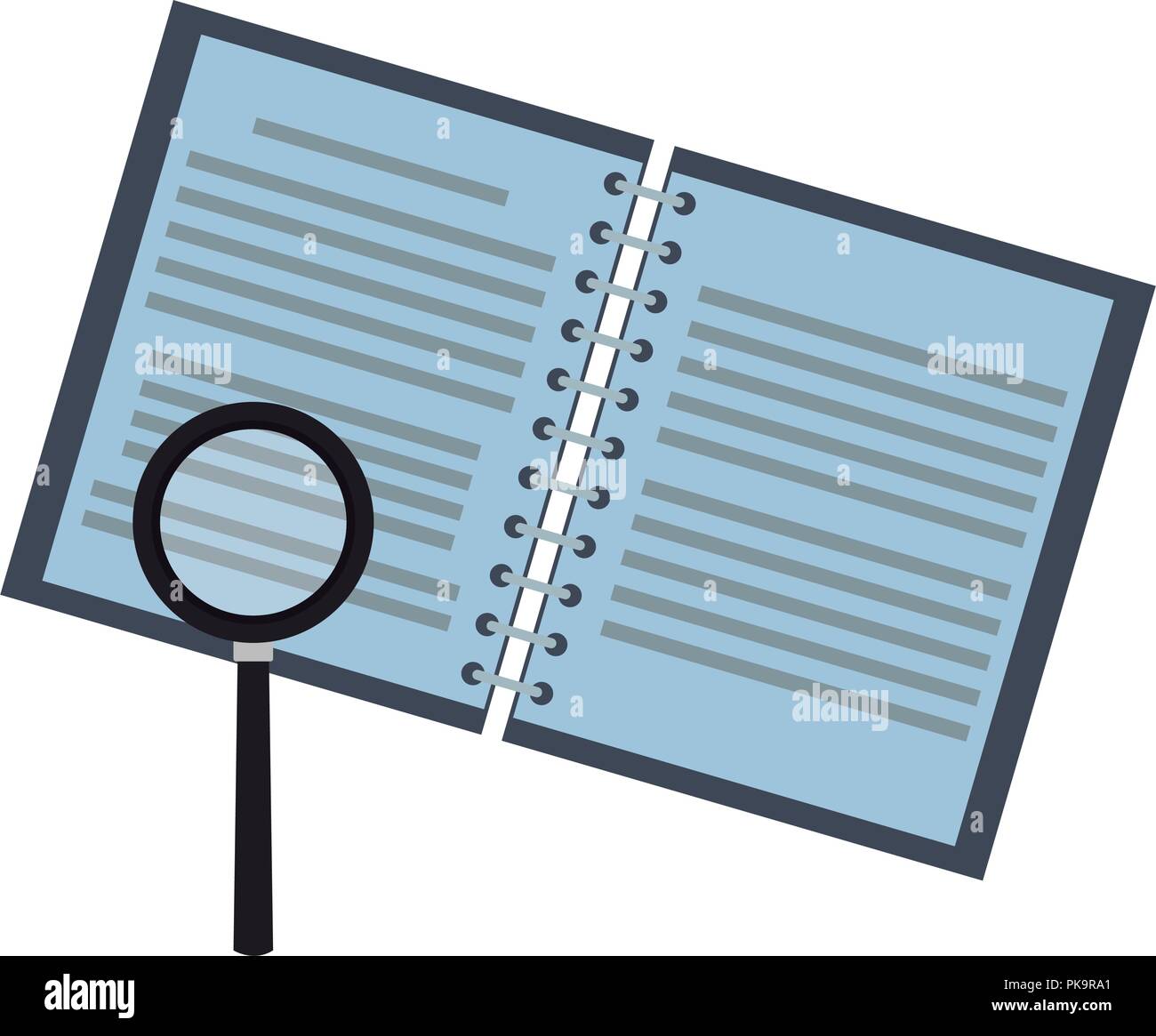 Magnifying glass checking notebook open Stock Vector Image & Art - Alamy