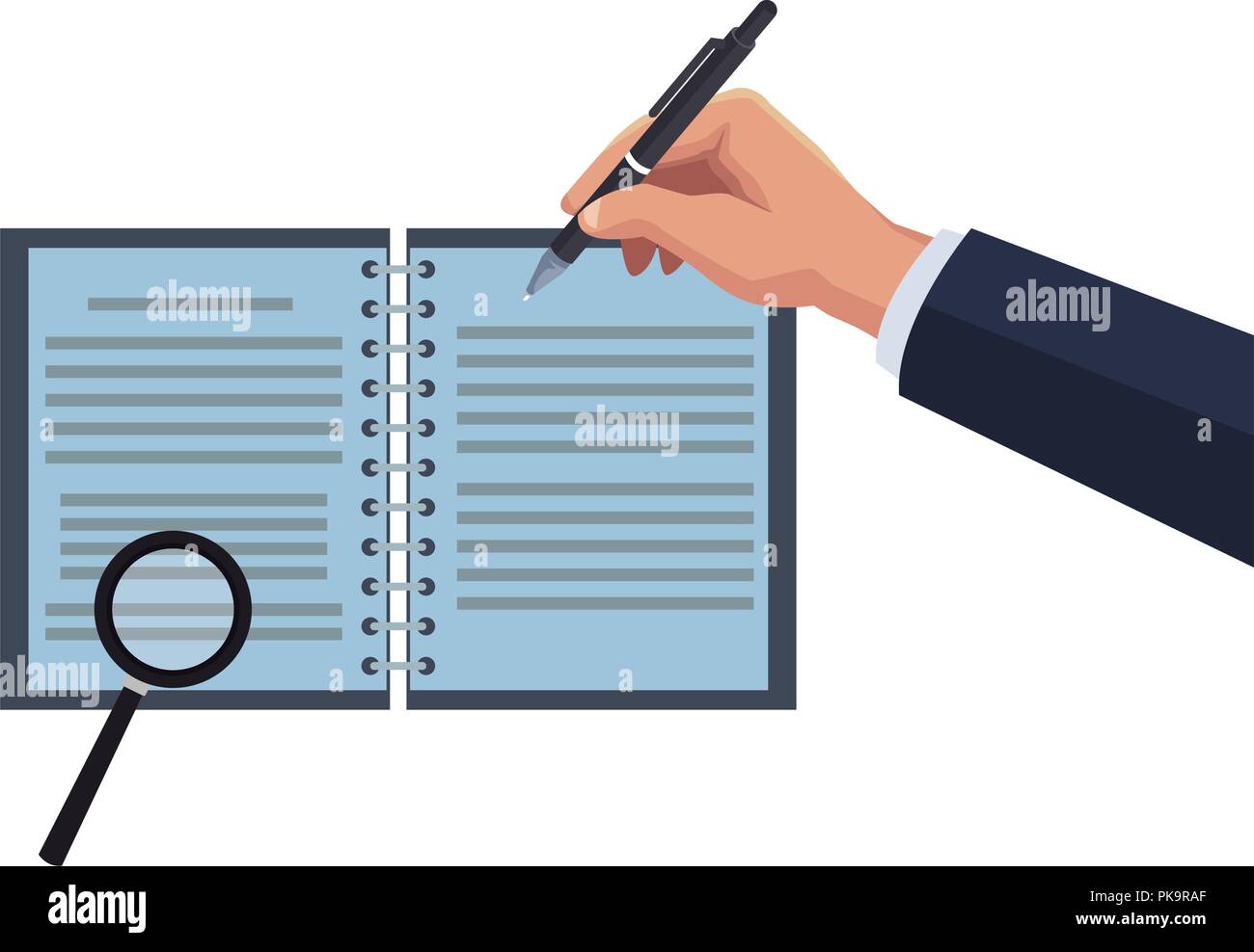 Hand writing on notebook with magnifying glass Stock Vector Image & Art ...