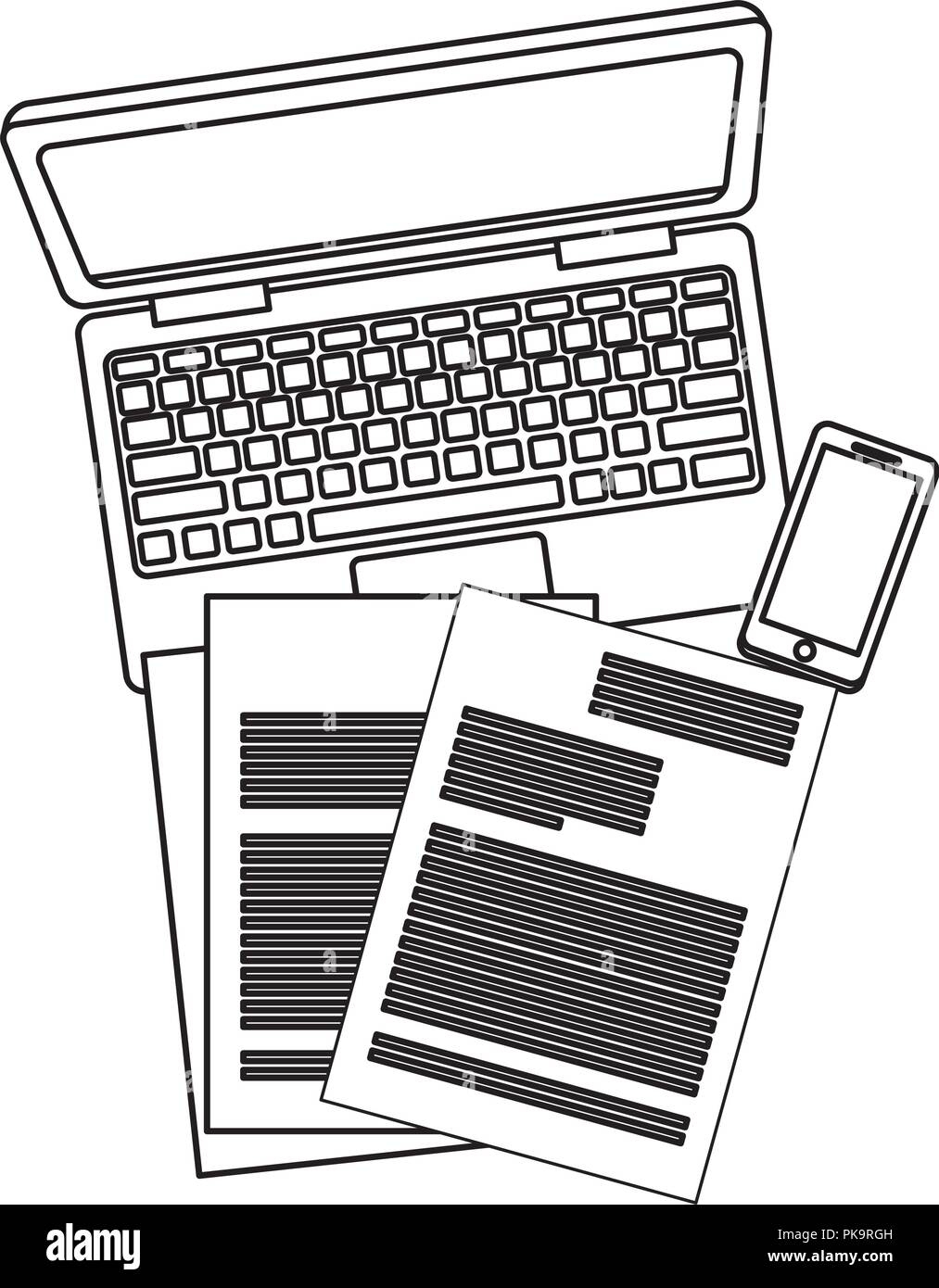 Laptop documents in workplace Cut Out Stock Images & Pictures - Alamy