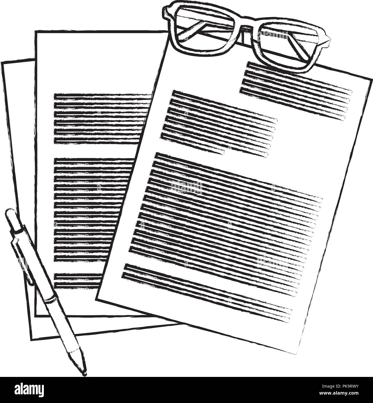 Documents and glasses with pen sketch Stock Vector Image & Art - Alamy
