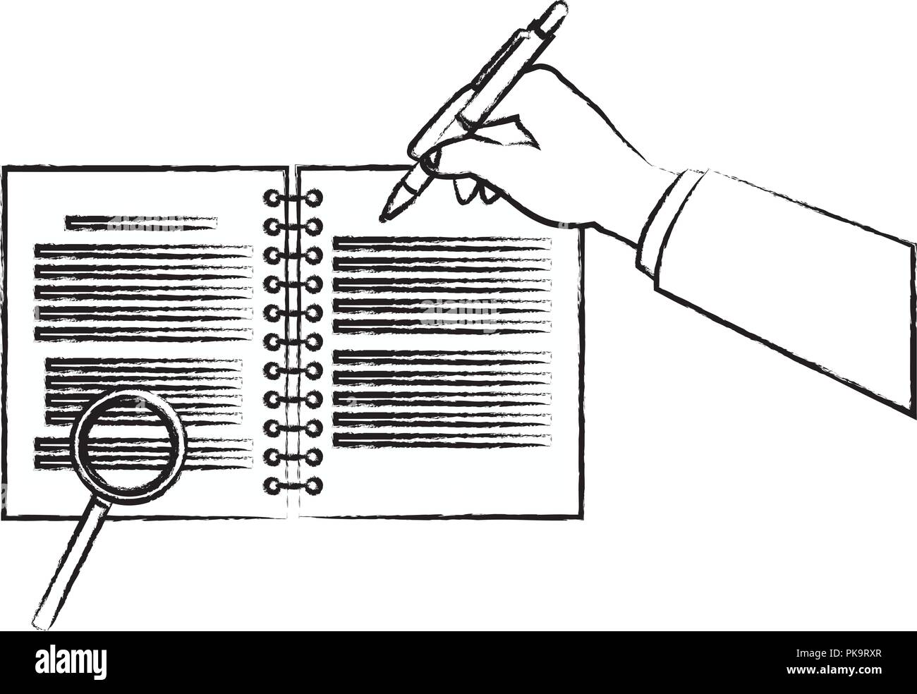 Hand writing on notebook with magnifying glass sketch Stock Vector ...
