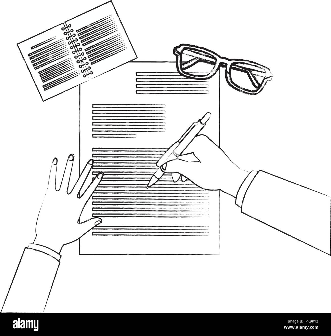 Hand writing on document and glasses sketch Stock Vector Image & Art ...