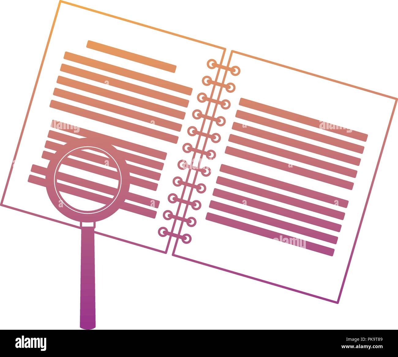 Magnifying glass checking notebook open rainbow lines Stock Vector ...