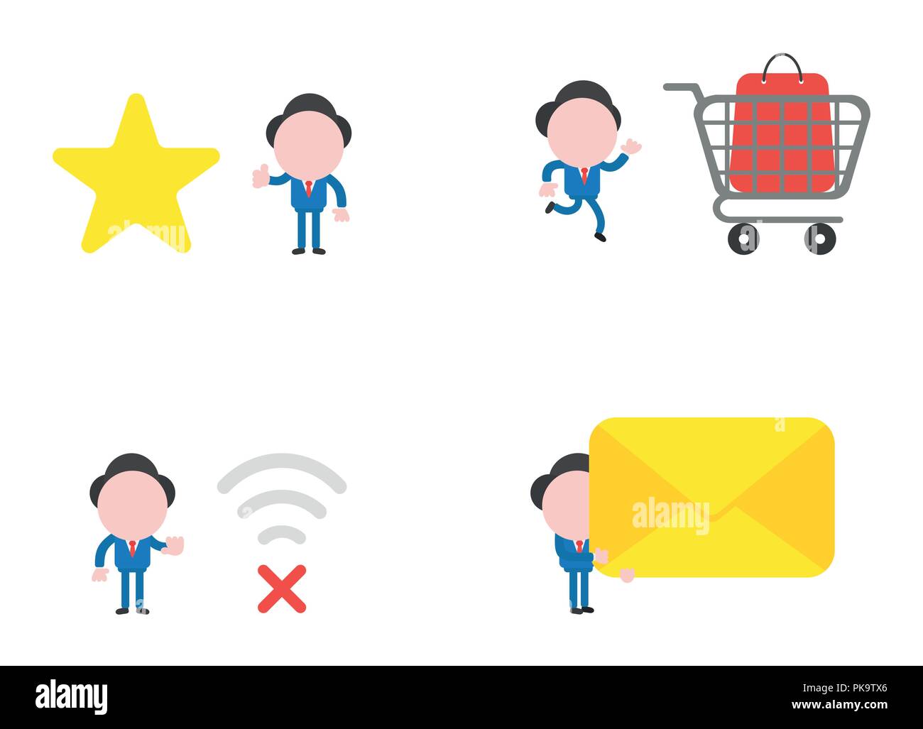 Vector illustration set of businessman mascot character with star ...