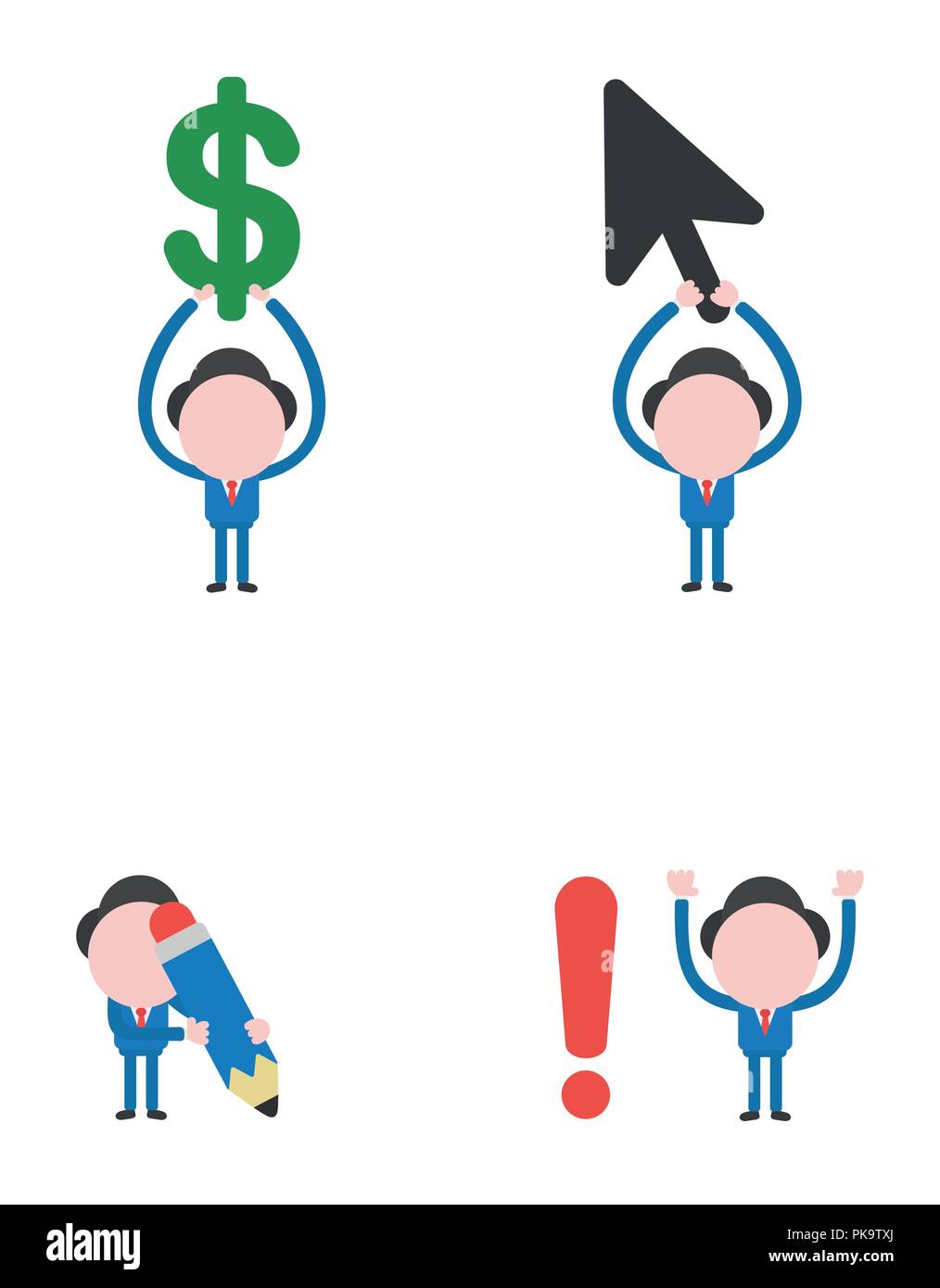 Vector illustration set of businessman mascot character holding up ...