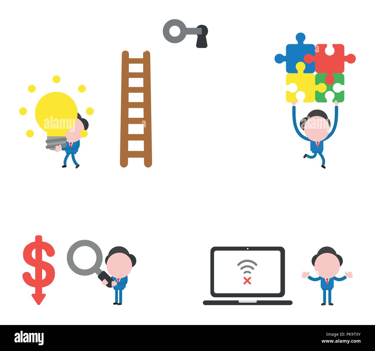 Vector illustration set of businessman mascot character climb ladder ...