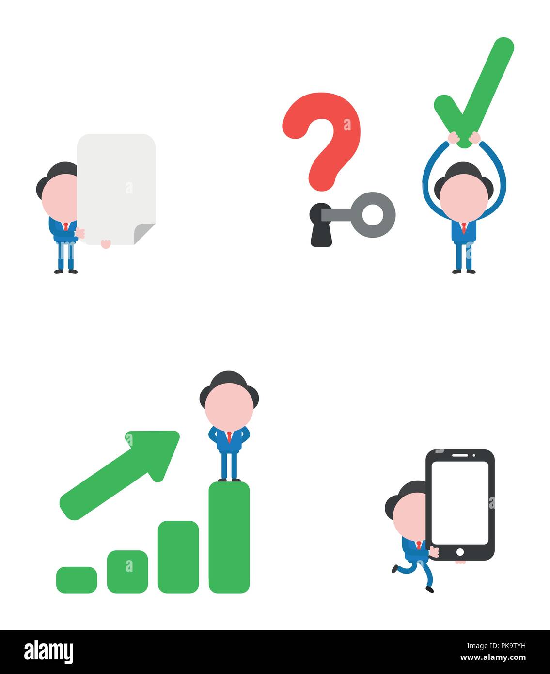 Vector illustration set of businessman mascot character holding blank ...