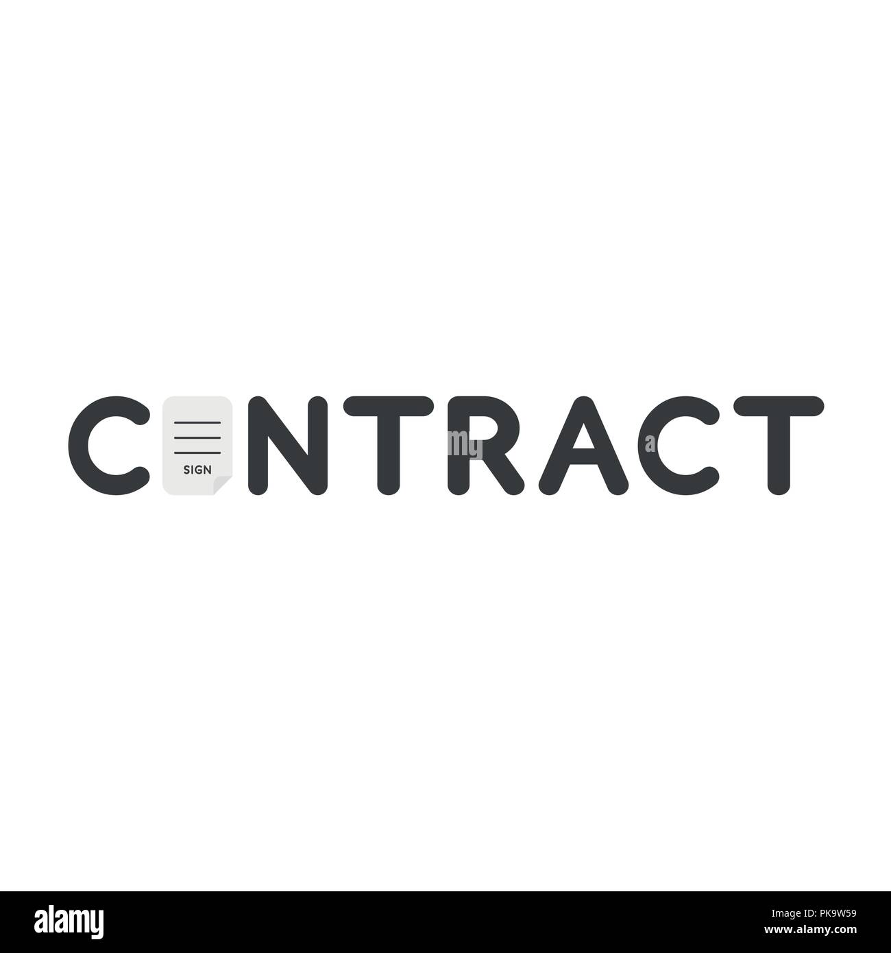 Vector illustration icon concept of contract word with written paper ...