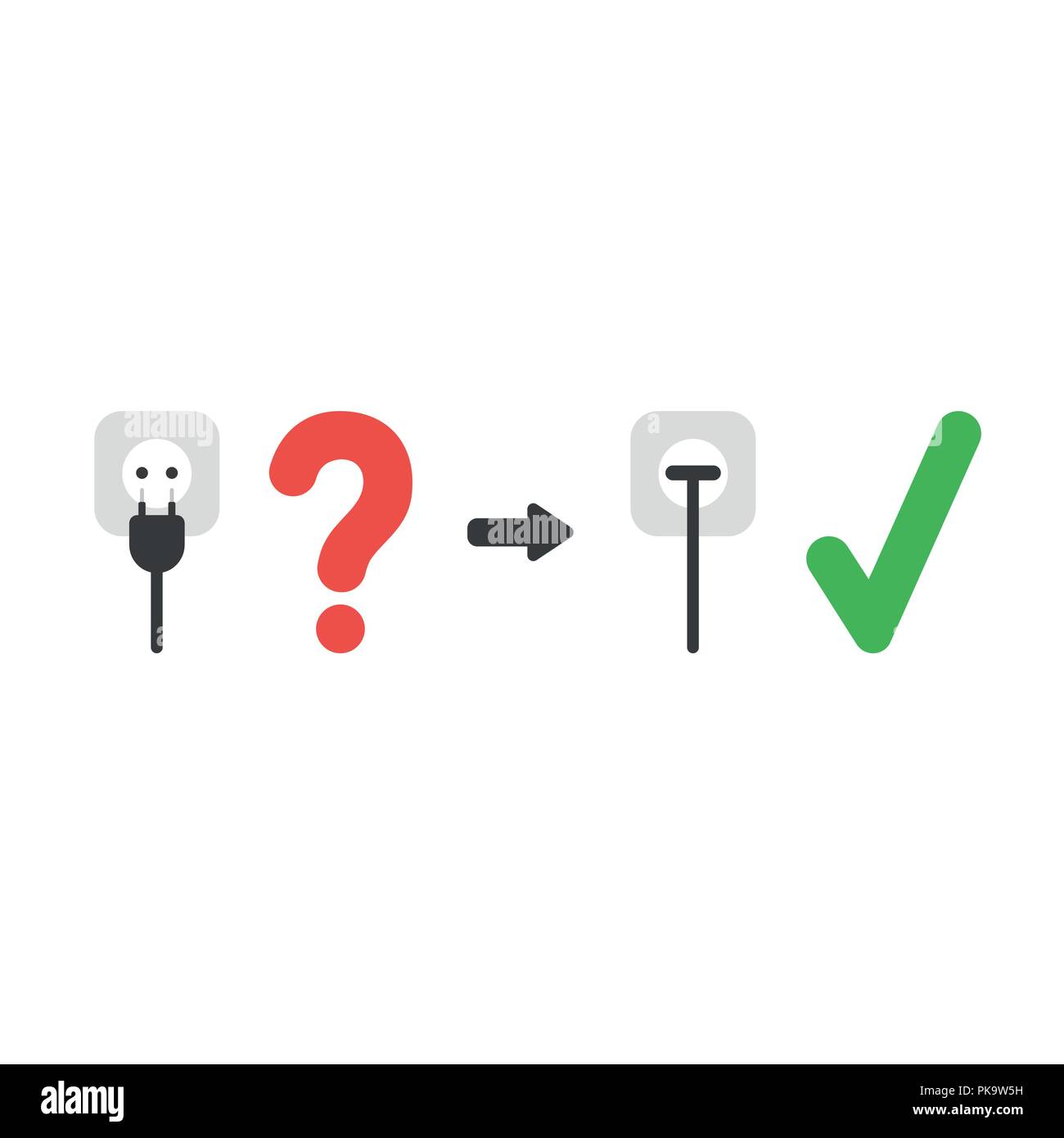 Vector illustration icon concept of plug plugged into outlet with check ...
