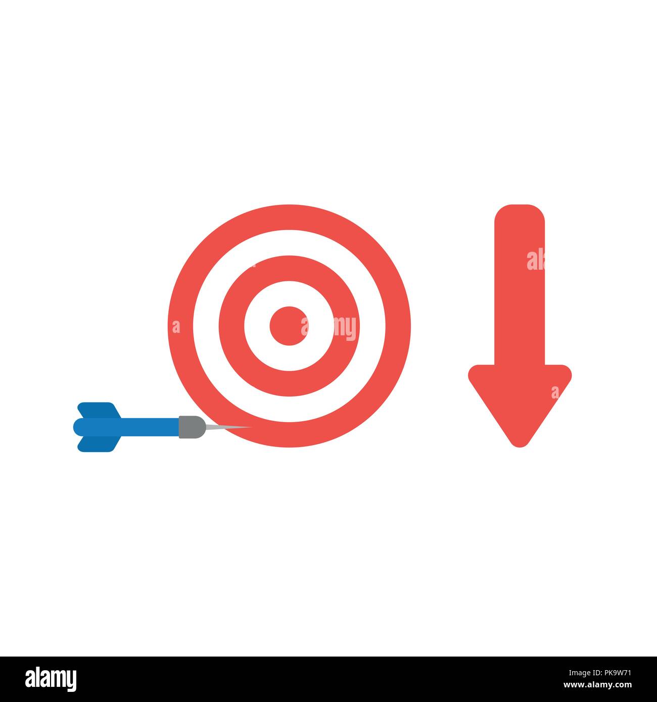 Vector illustration icon concept of bulls eye and dart miss the target ...