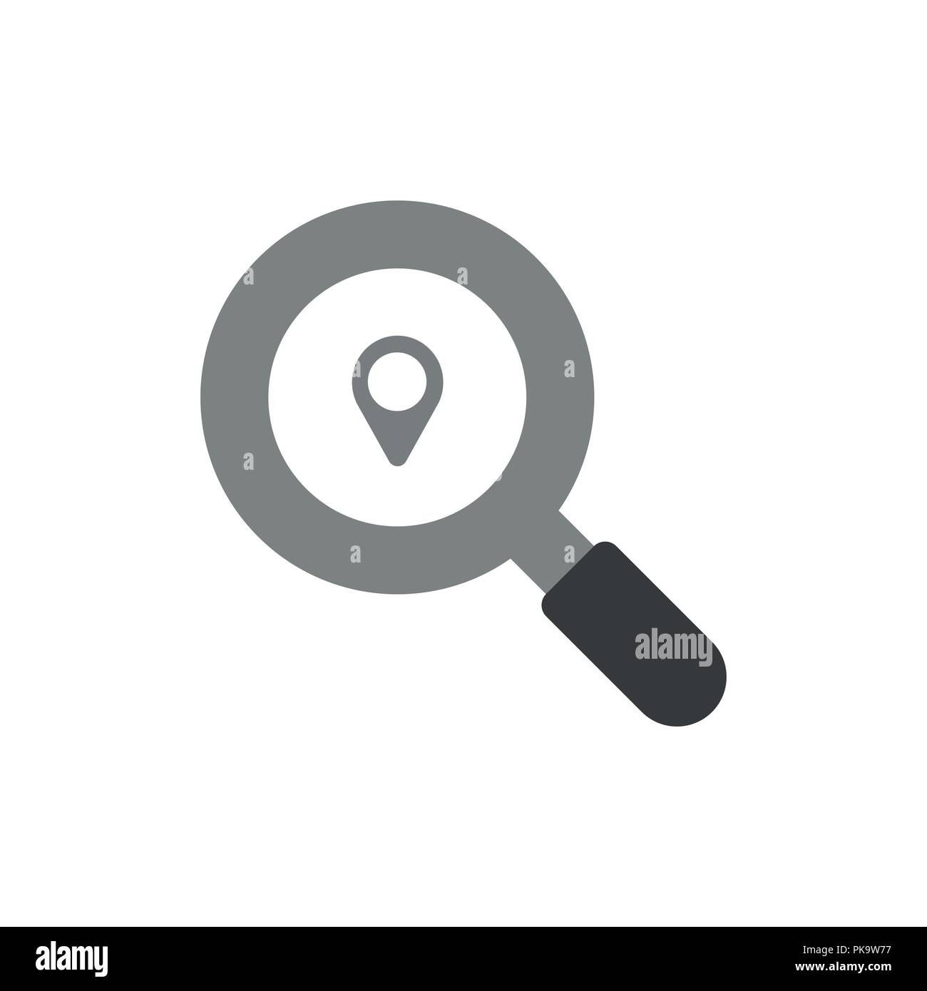 Vector illustration icon concept of magnifying glass with map pointer ...