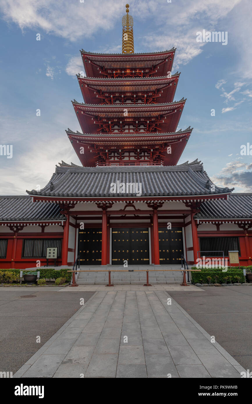 The five-story Goju-no-To Pagoda next to the main temple hall at Senso ...