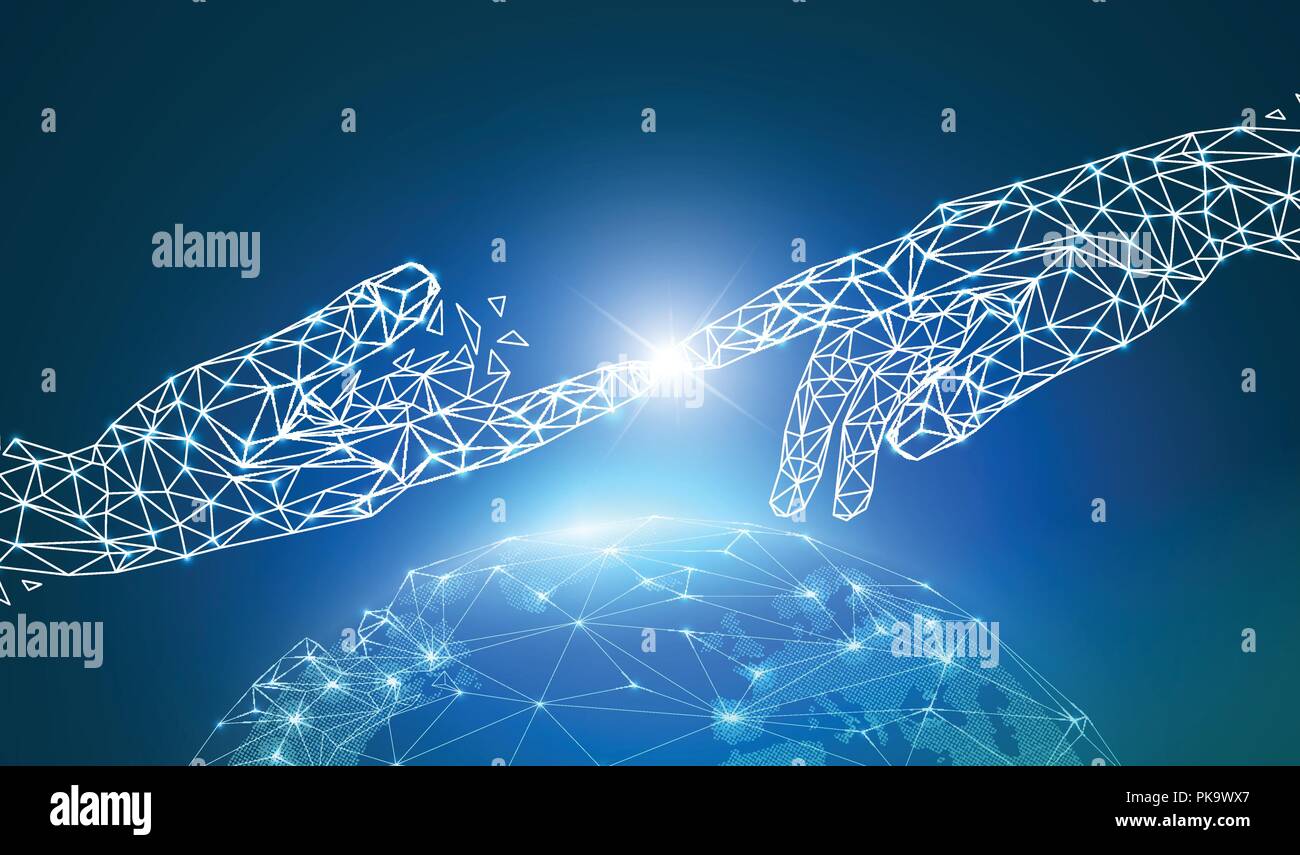 Concept of global network or communication technology, digital hand ...