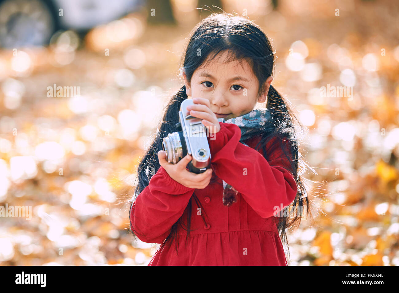 Lovely little girl with a camera Stock Photo - Alamy