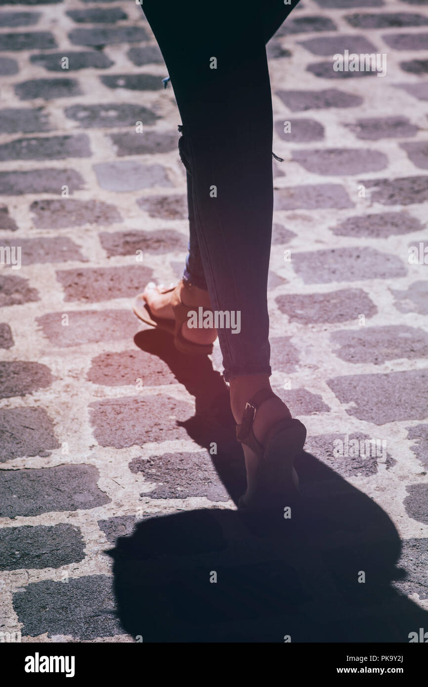 Feet walking behind closeup hi-res stock photography and images - Alamy