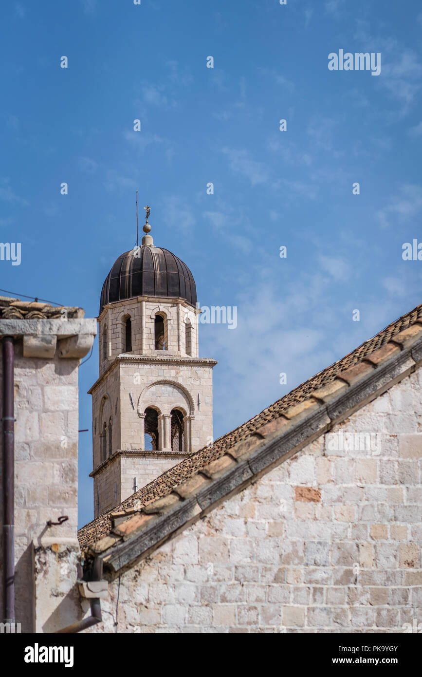 Tall Dominican church bell tower in Dubrovnik Old Town, Croatia Stock ...