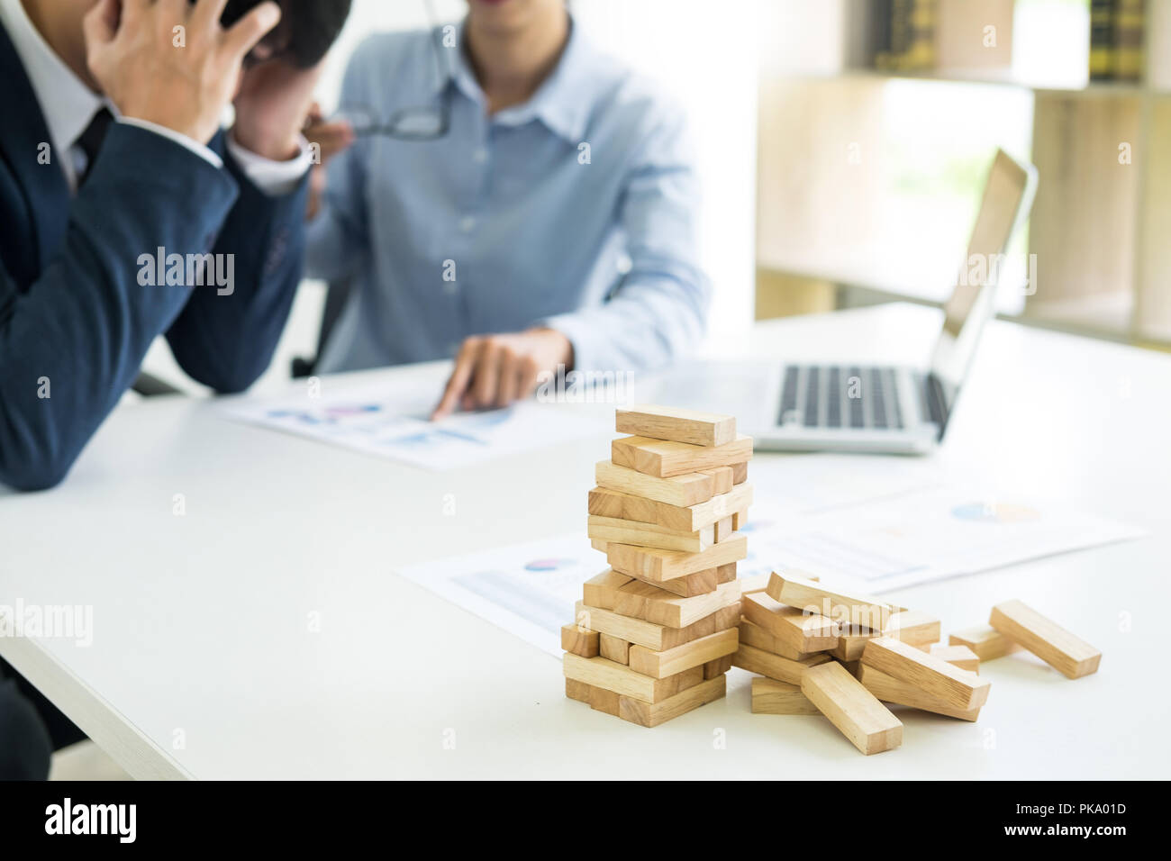 Depressed failure and tired businessman late sad and solving problem in ...