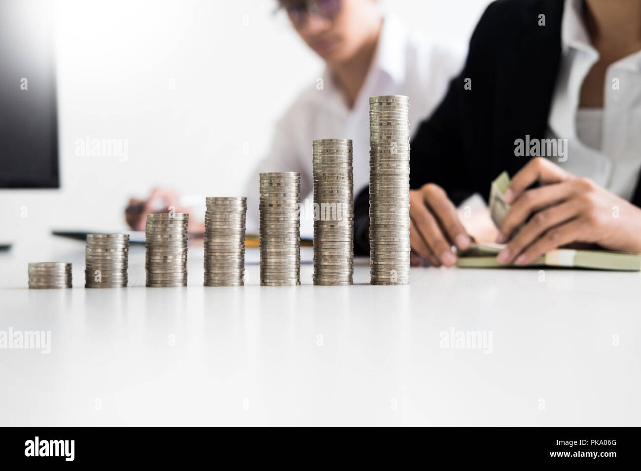 stacks of coins business accounting with saving money concept ...