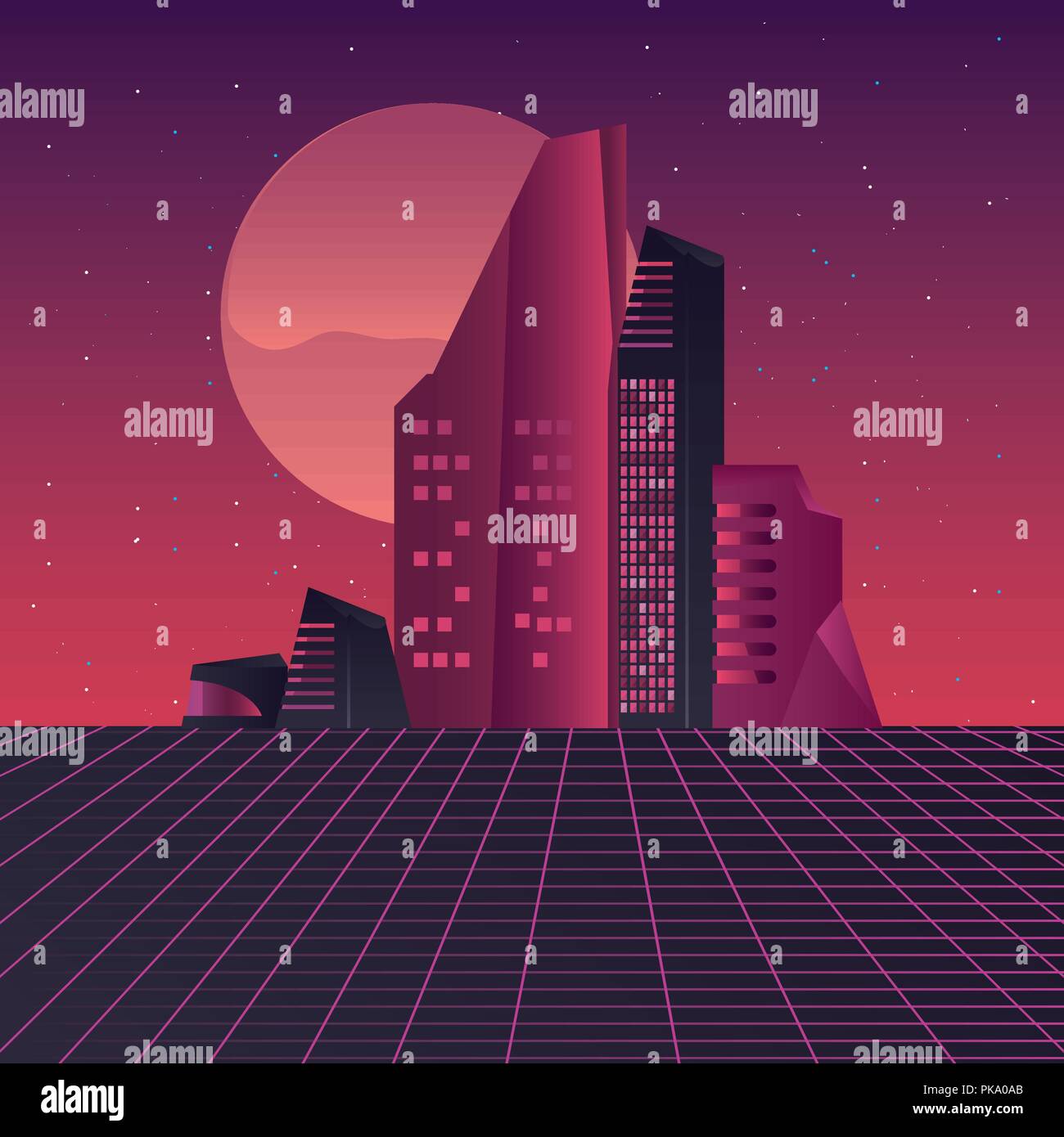 retro future label with buildings scene vector illustration design ...